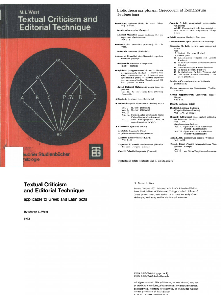 Textual Criticism and Editorial Technique (1973) | PDF | Textual Criticism