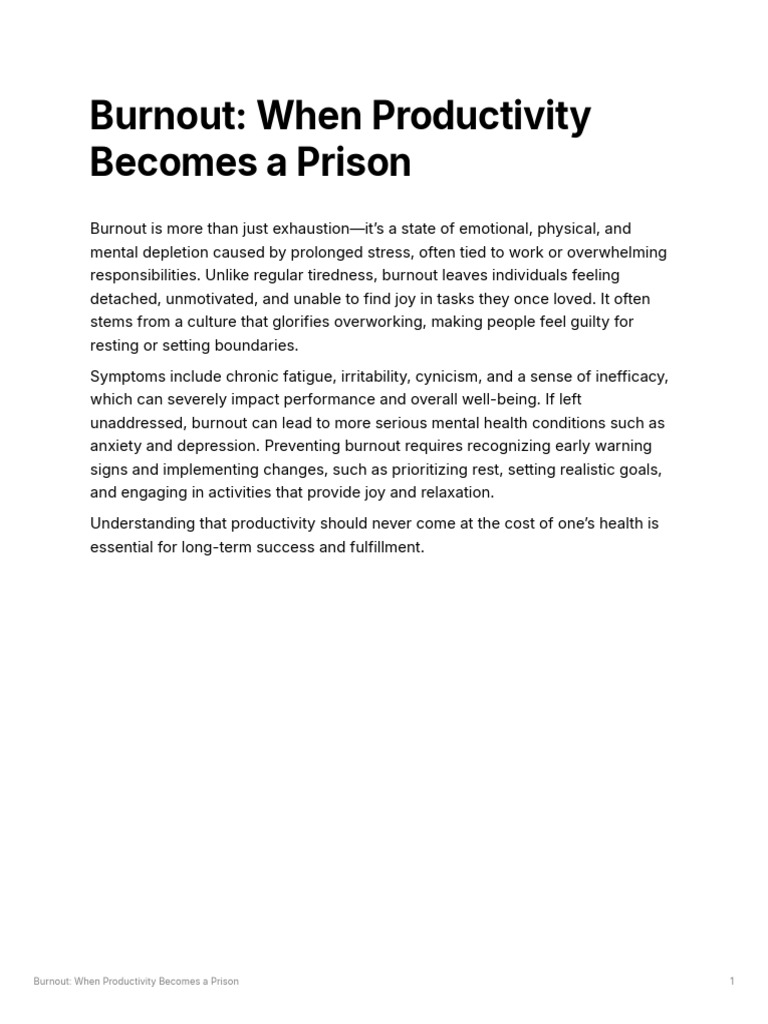 Burnout & Productivity | PDF