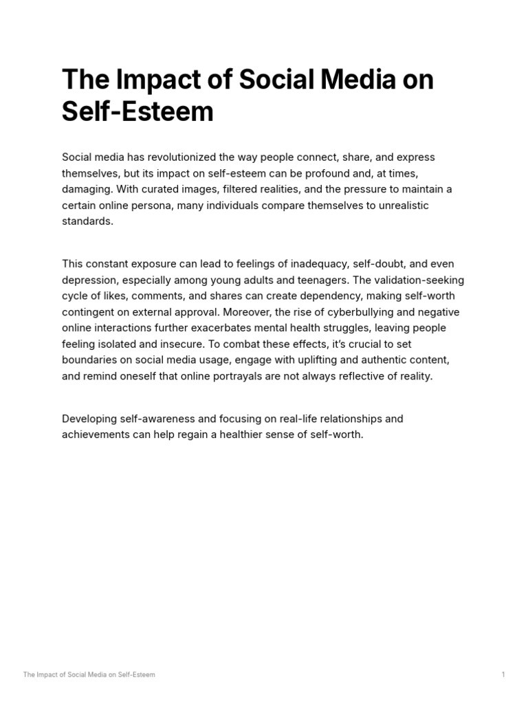 The Impact of Social Media On Self-Esteem | PDF