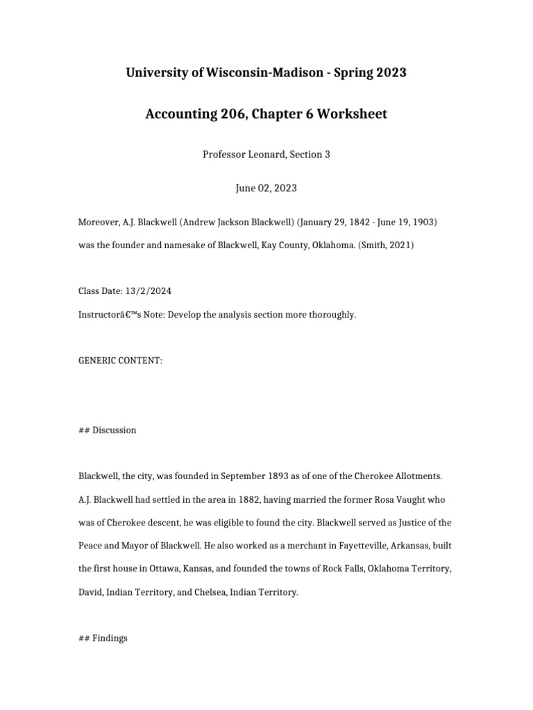 A.J. Blackwell: Founder of Blackwell, OK | PDF | The United States