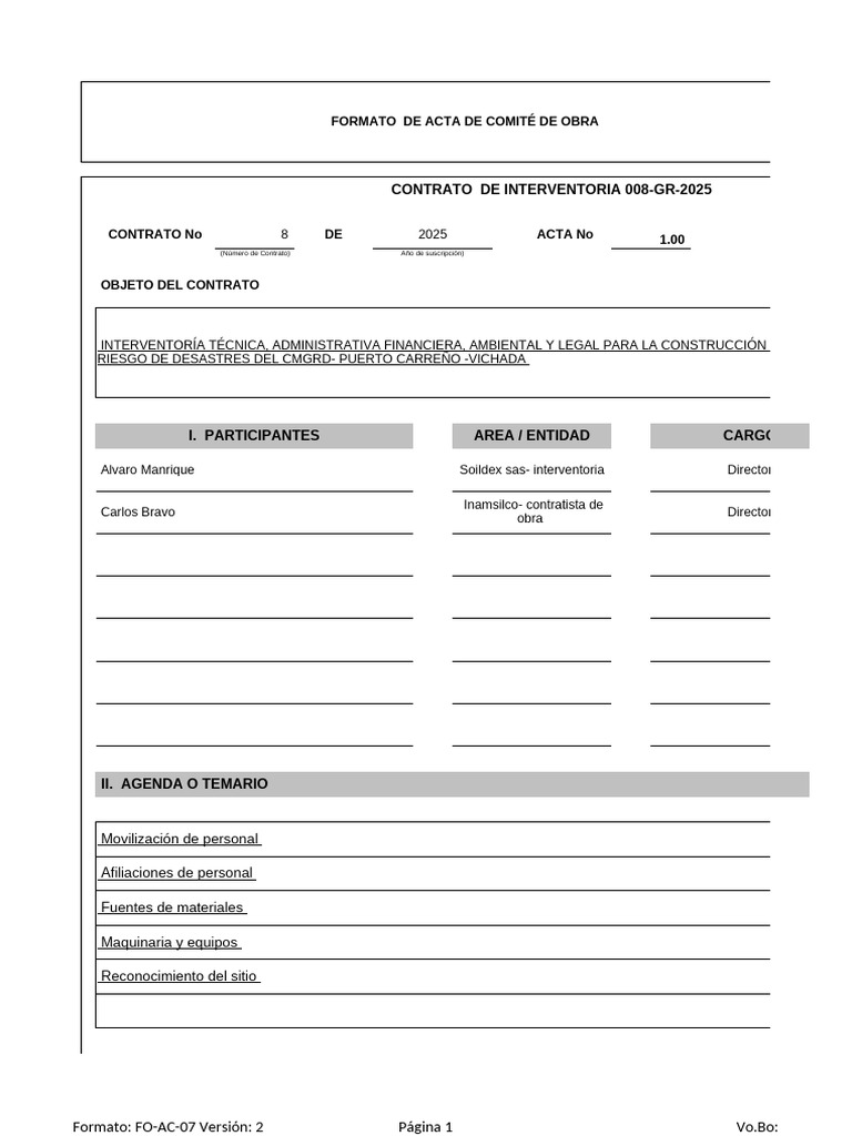 Actas Comité de Obra | PDF