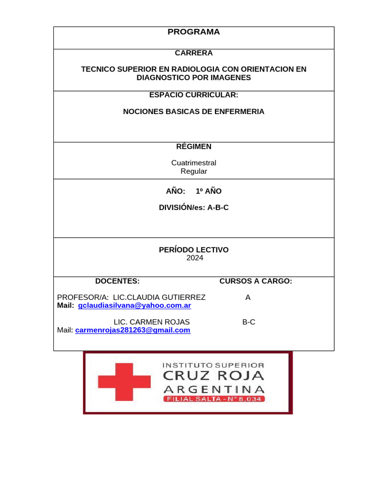 Programa Radiologia 2024- Claudia -Carmen | PDF | Primeros auxilios | Enfermería