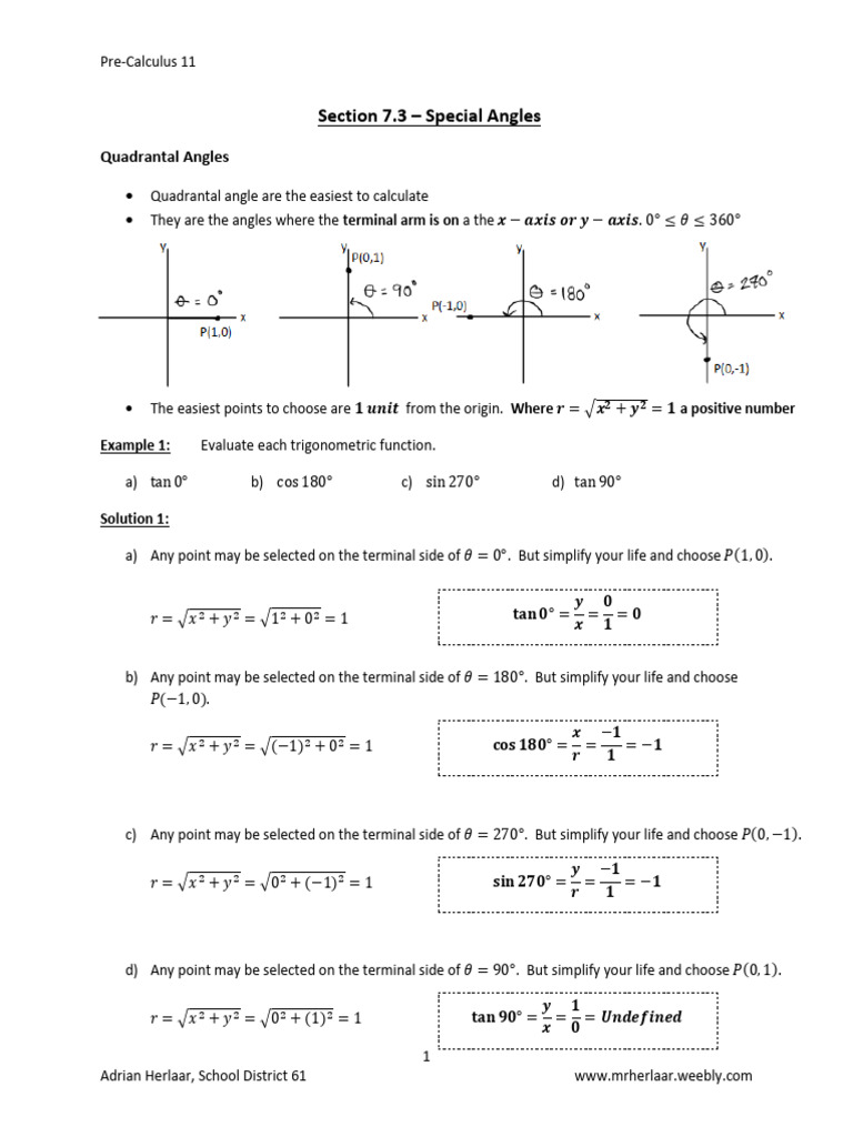 Section 7.3 - Special Angles | PDF | Trigonometric Functions | Triangle