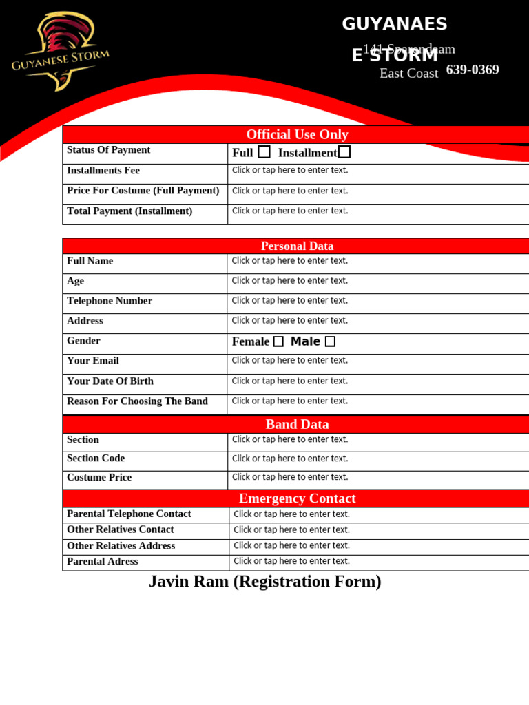 Javin Ram (Registration Form) | PDF