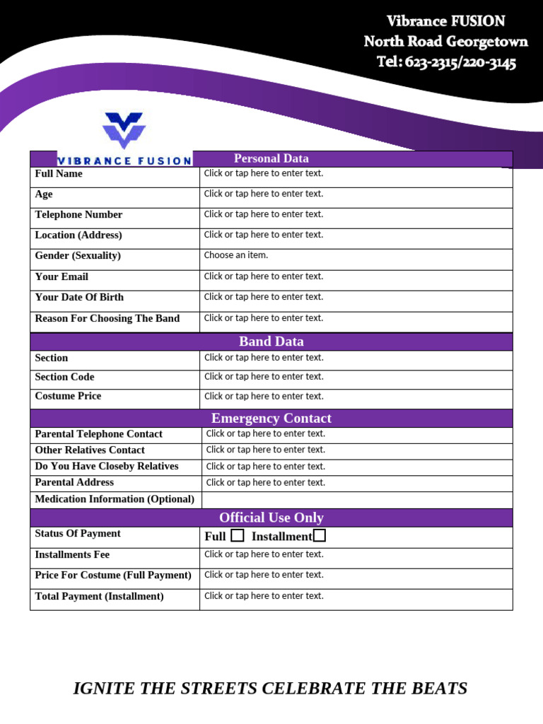 Band Participation Information Form | PDF