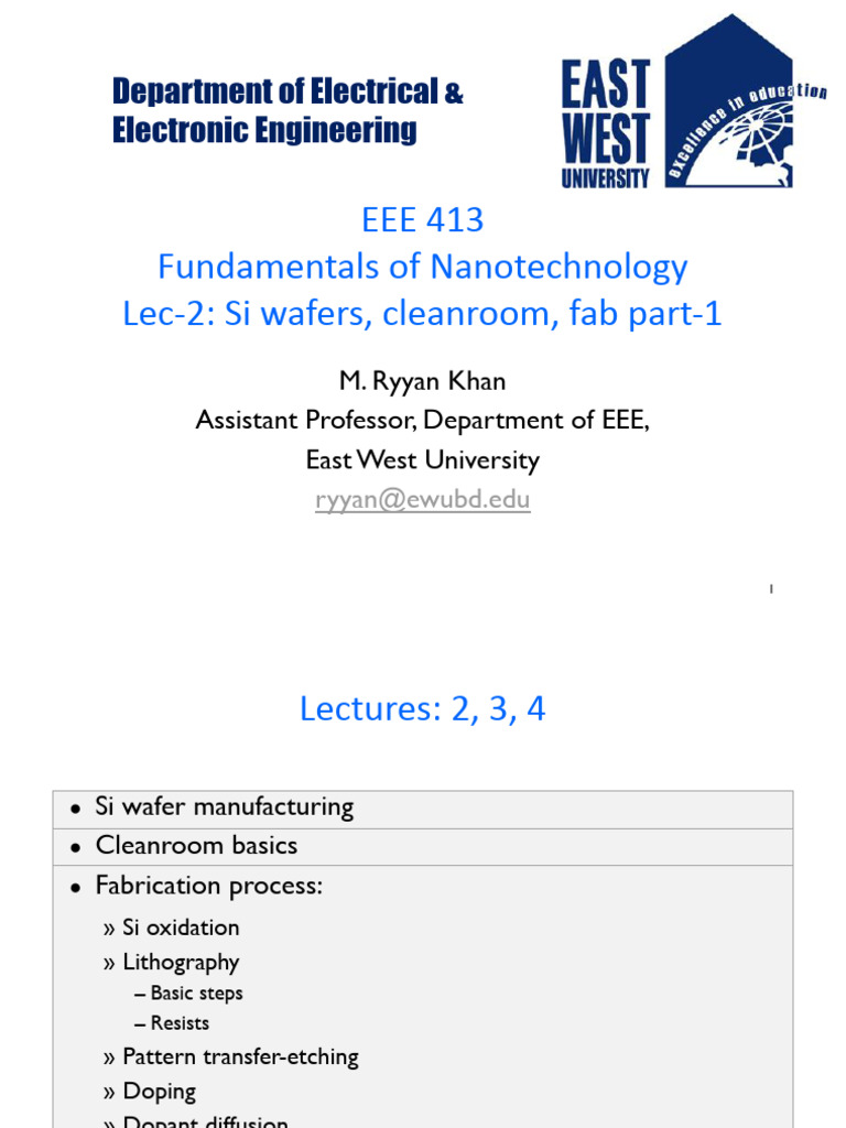 EEE413 Lec2 Fab Part1 | PDF | Photolithography | Silicon Dioxide