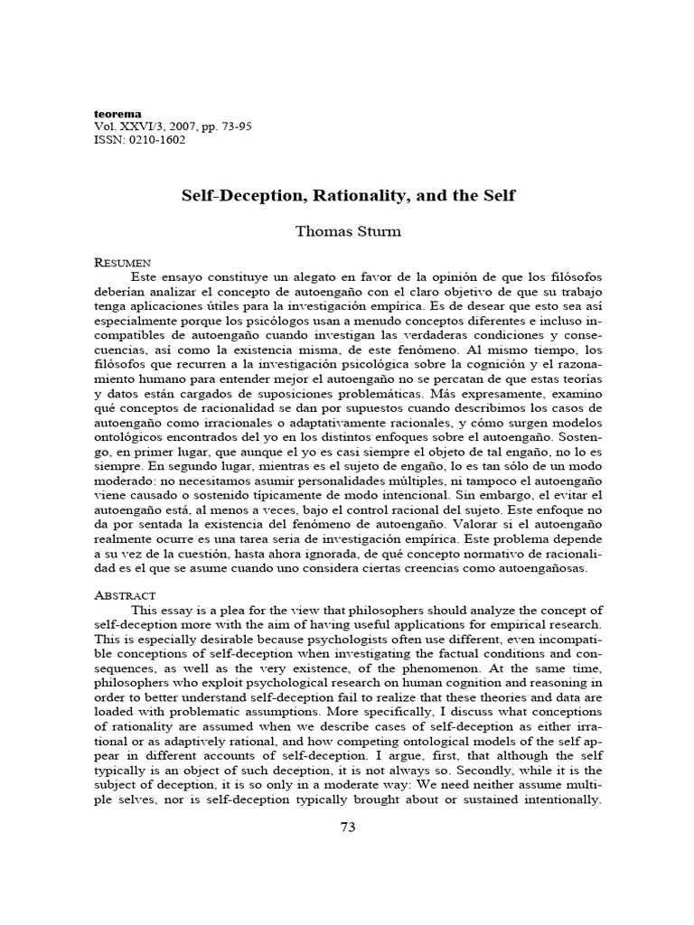Analyzing Self-Deception and Rationality | PDF | Rationality | Perception