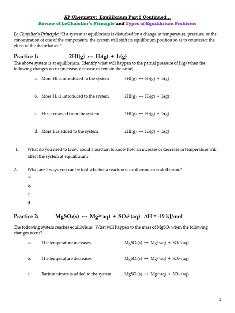 AP Chemistry Equilibrium Review Guide | PDF | Chemical Equilibrium ...