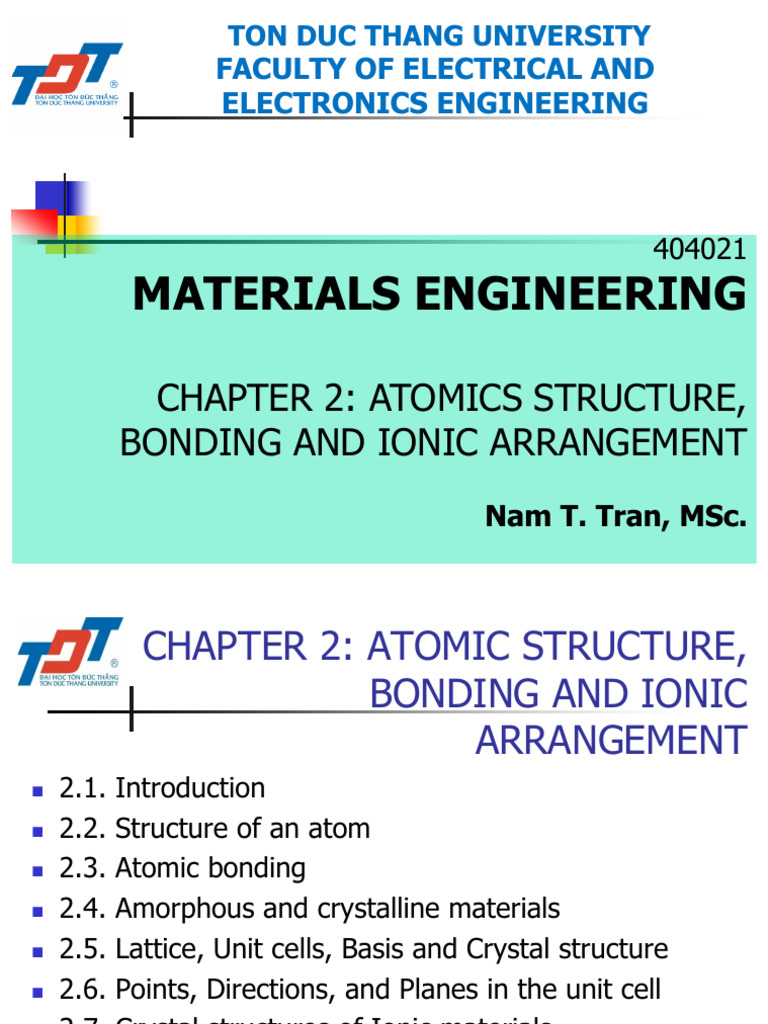 Materials Engineering - Chapter 2 | PDF | Crystal Structure | Chemical Bond