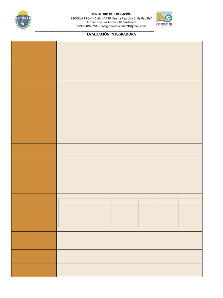 Evaluación Integradora Esc 799 | PDF | Aprendizaje