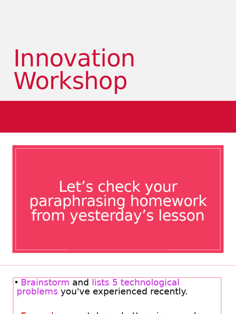 Innovation Workshop: Tech Problem Solutions | PDF