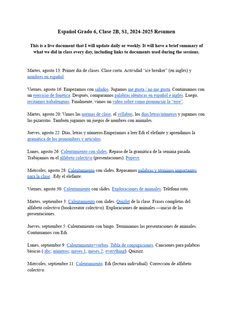 Resumen Español Grado 6, 2B, 24-25 (S1) | PDF | Lingüística