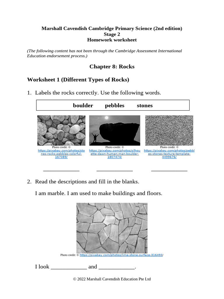 Types of Rocks Homework Worksheets | PDF | Rock (Geology) | Quarry