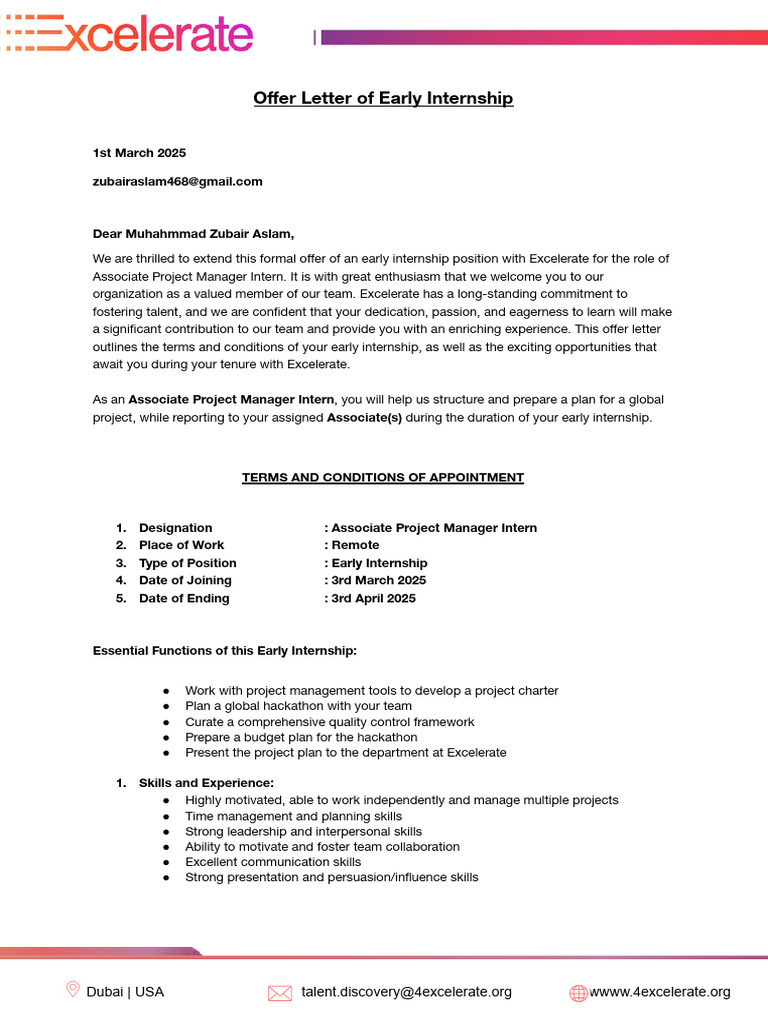 Early Internship Offer: Associate PM | PDF | Social Psychology ...