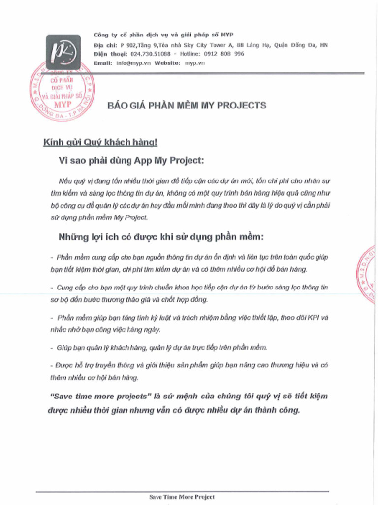 Báo Giá Gói App Myproject Và Các Tính Năng. Ve01 | PDF