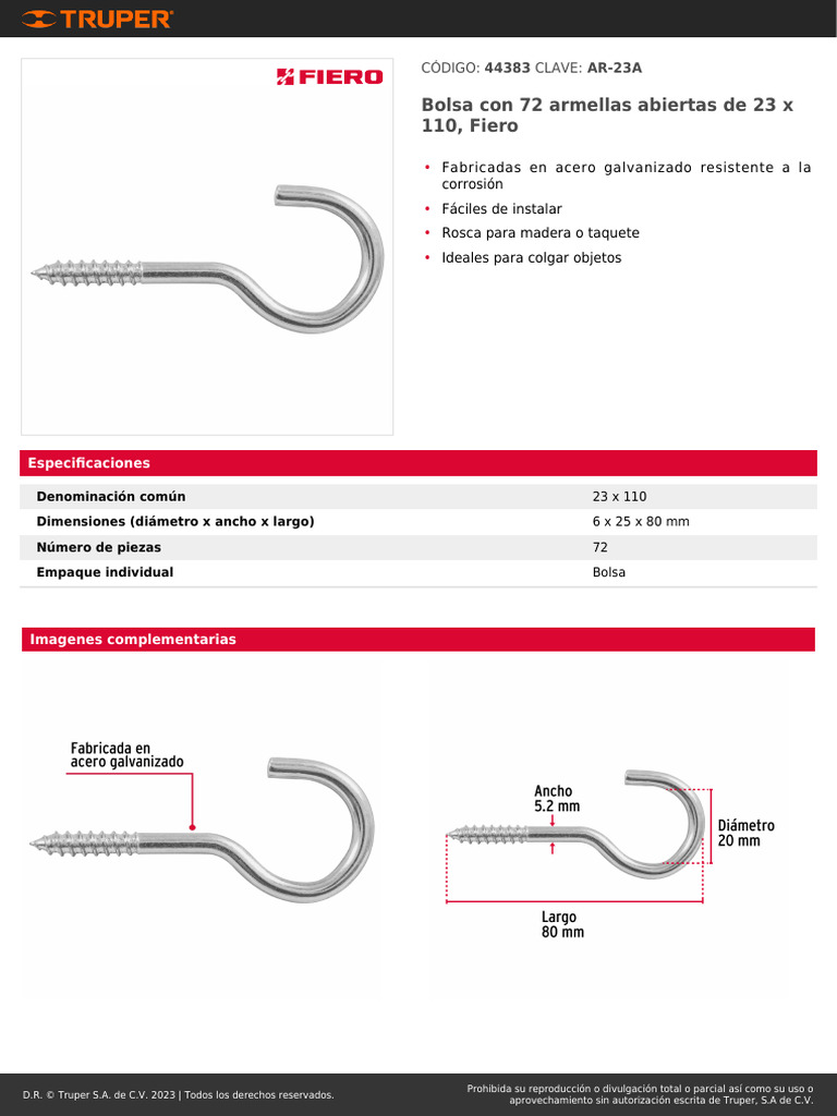 Armellas Abiertas 23 x 110 mm Truper | PDF