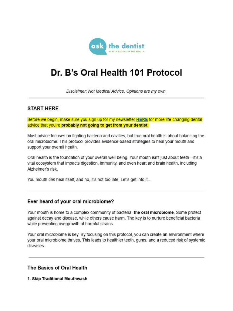 @askthedentist - Oral Health 101 Protocol | PDF | Mouth | Medical ...