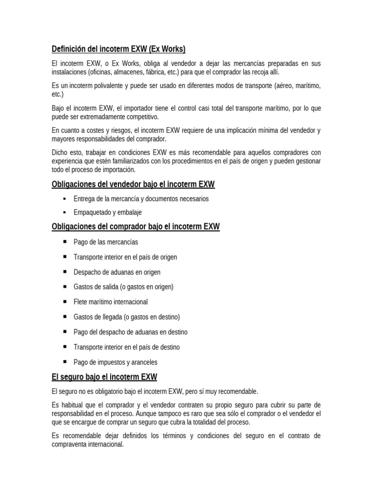 Comparativa entre Incoterms DAP y EXW | PDF | Negocios Internacionales ...