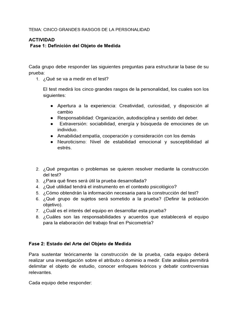 Tema: Cinco Grandes Rasgos de La Personalidad | PDF | Validez (Estadísticas) | Sicología