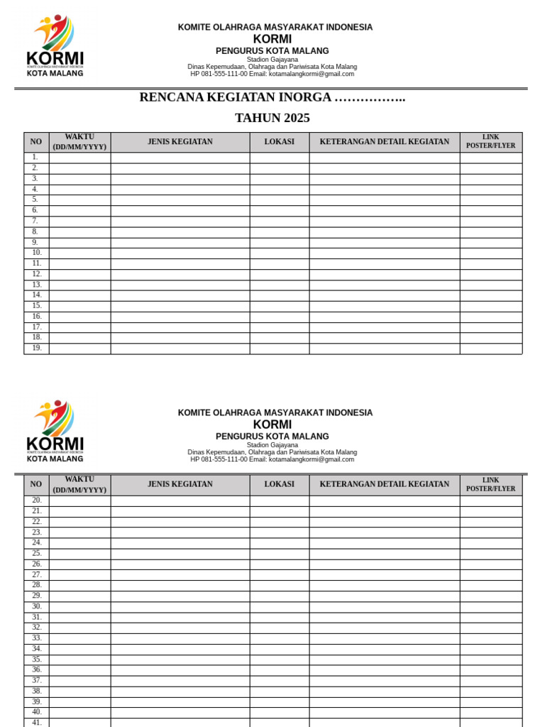 Rencana Kegiatan Inorga 2025 | PDF