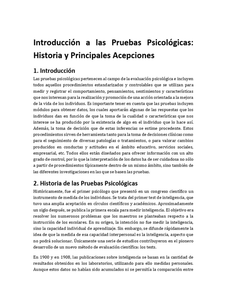 Introducción A Las Pruebas Psicológicas Historia y Principales Acepciones | PDF | Inteligencia ...