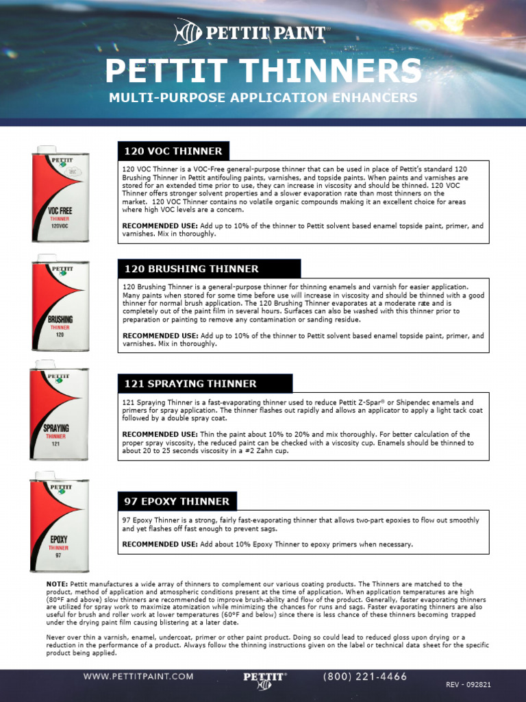 Pettit Thinners Product Data Sheet | PDF | Paint | Varnish