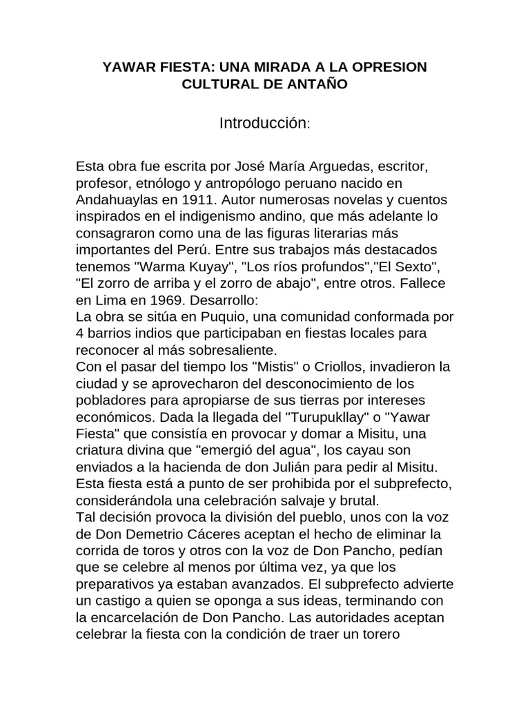 YAWAR FIESTA Ensayo Literario | PDF