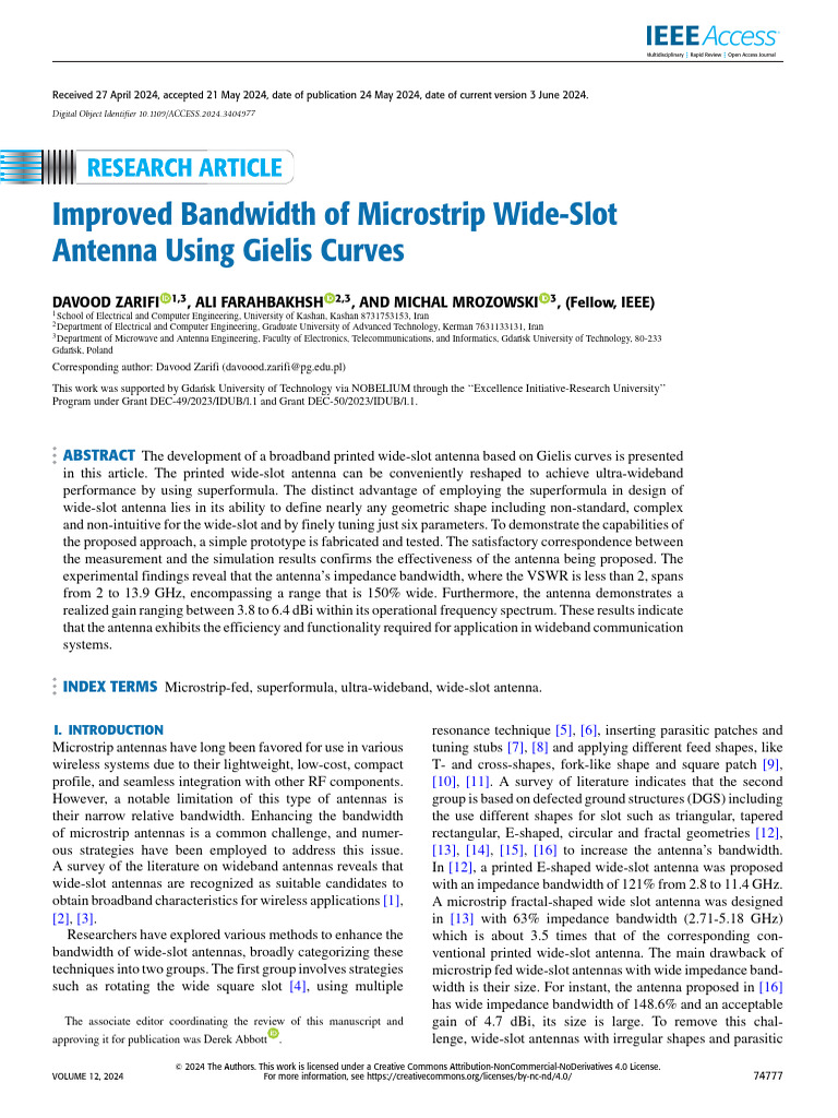 Improved Bandwidth of Microstrip Wide-Slot Antenna Using Gielis Curves | PDF | Antenna (Radio ...