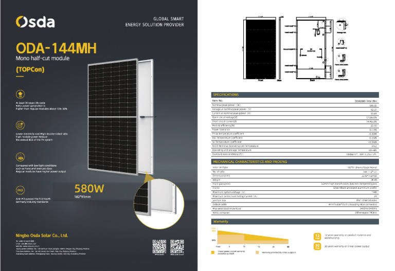 Datasheet Placa OSDA 580W | PDF