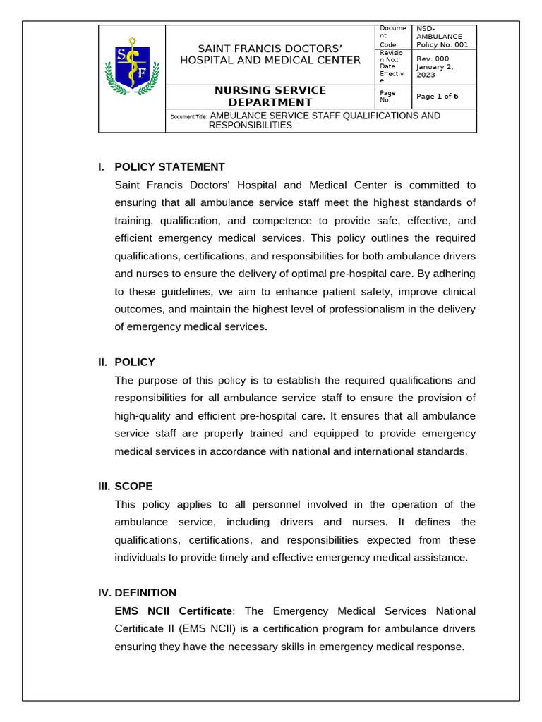 Ambulance Service Staff Qualifications | PDF | Emergency Medical ...