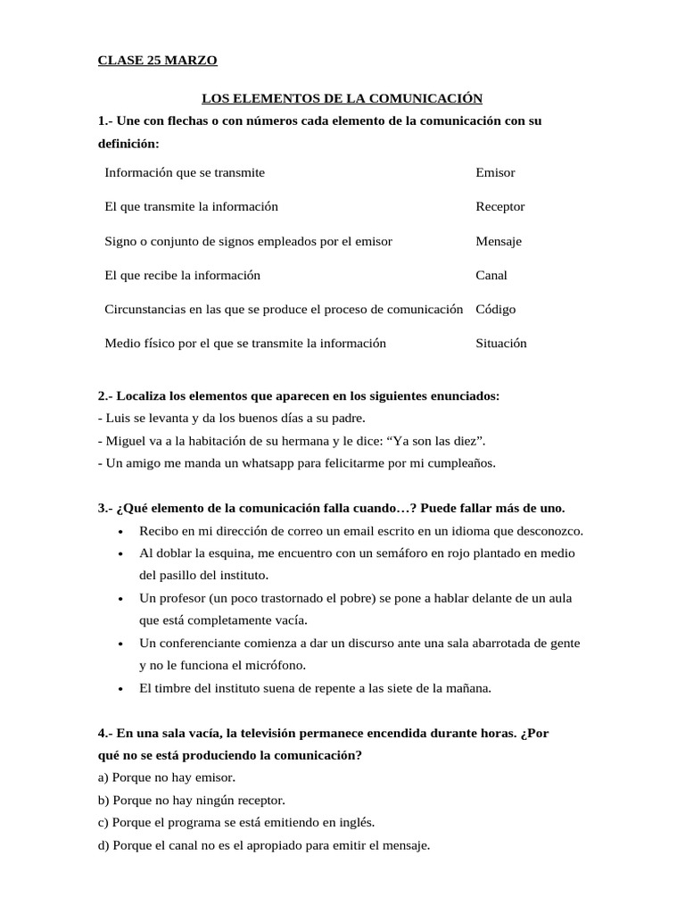 Los Elementos de La Comunicación-Ejercicios | PDF