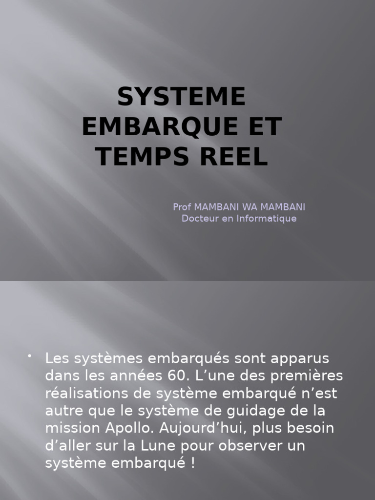 COURS Master 1 Systeme EMBARQUE ET TEMPS REEL - Prof MAMBANI | PDF | Système temps réel ...