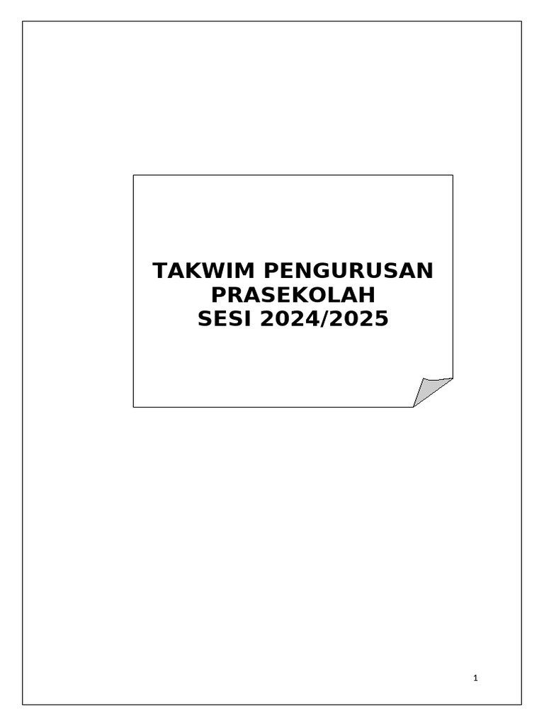 Takwim Tahunan Pengurusan Prasekolah | PDF