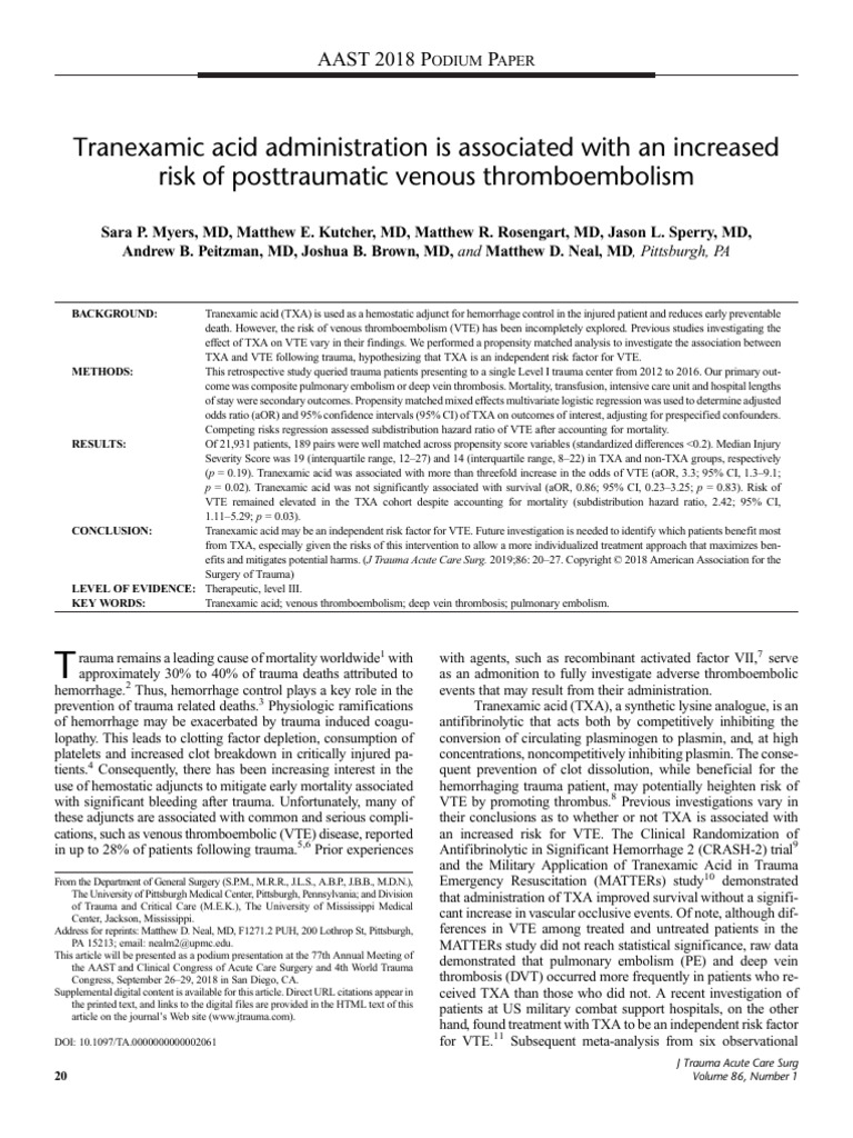 Tranexamic Acid Administration Is Associated With.3 | PDF | Thrombosis ...
