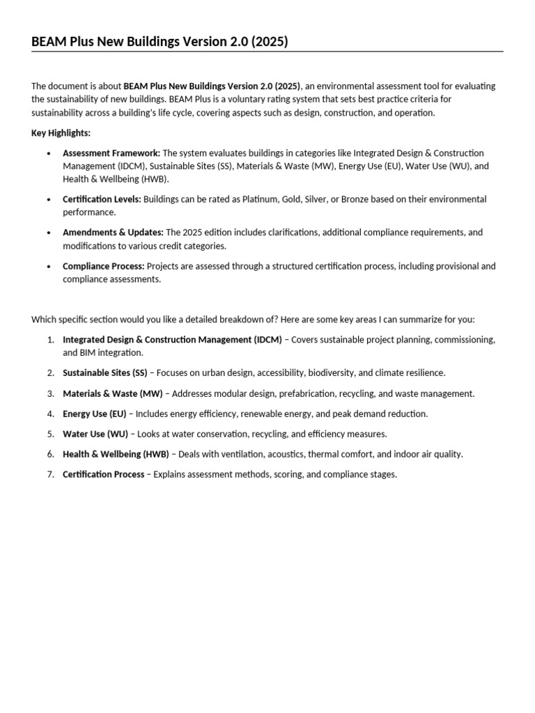 BEAM Plus New Buildings 2.0 Overview | PDF | Green Building ...