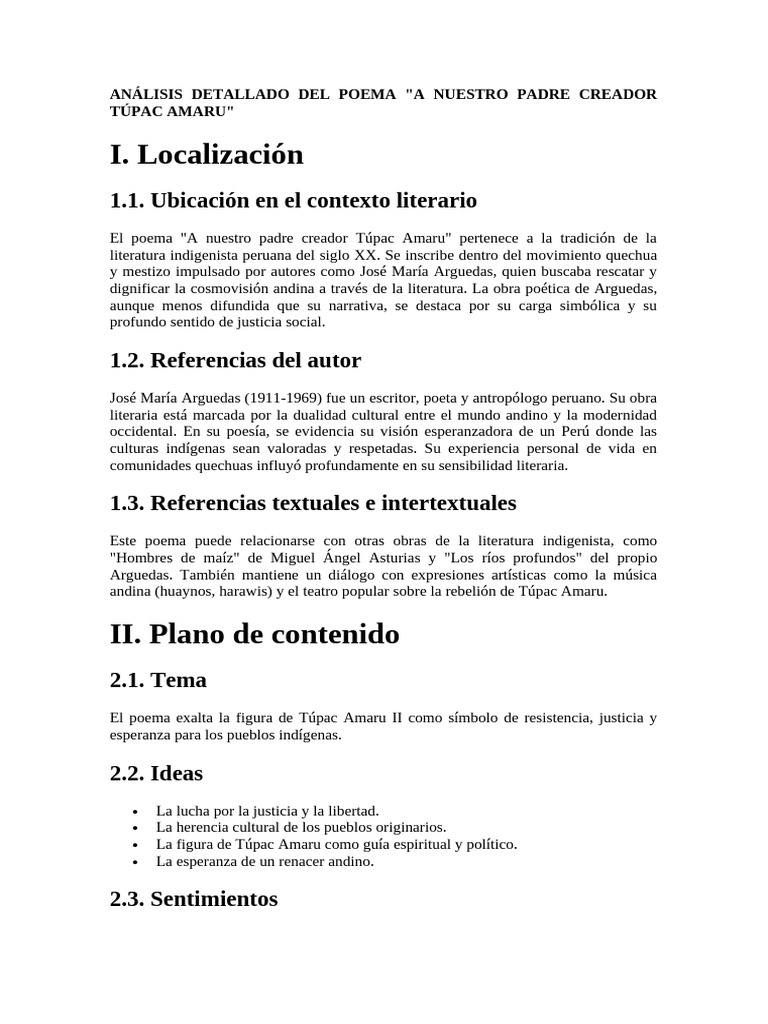 Análisis del poema "A nuestro padre creador Túpac Amaru" | PDF | Perú ...