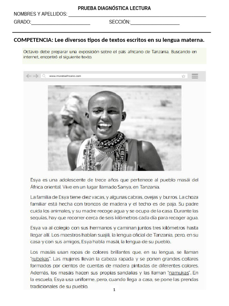 Prueba Diagnóstica Lectura 24 Marzo 2025 | PDF