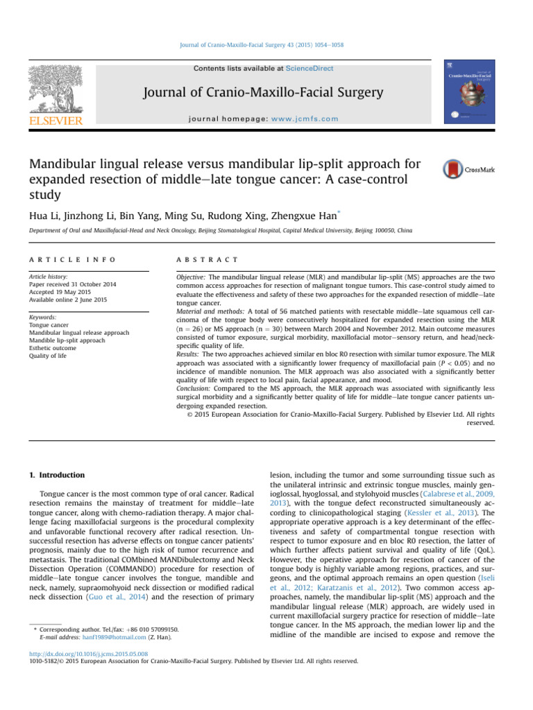 Mandibular Lingual Release Versus Mandibular Lip-split Approach for ...