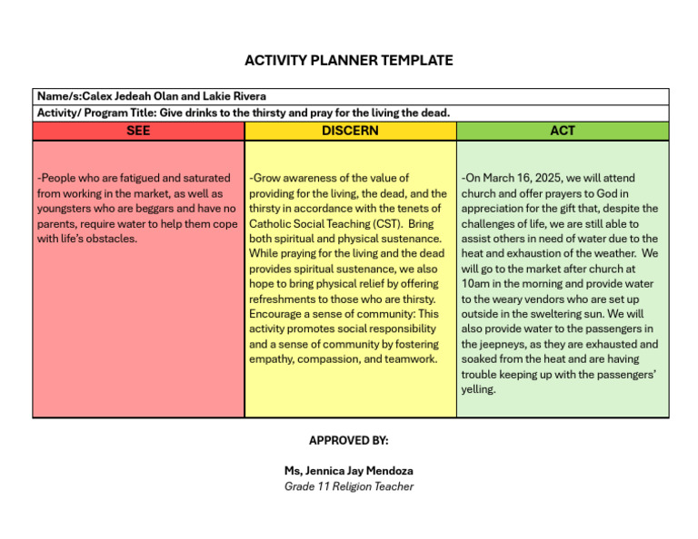 Activity Planner Template | PDF