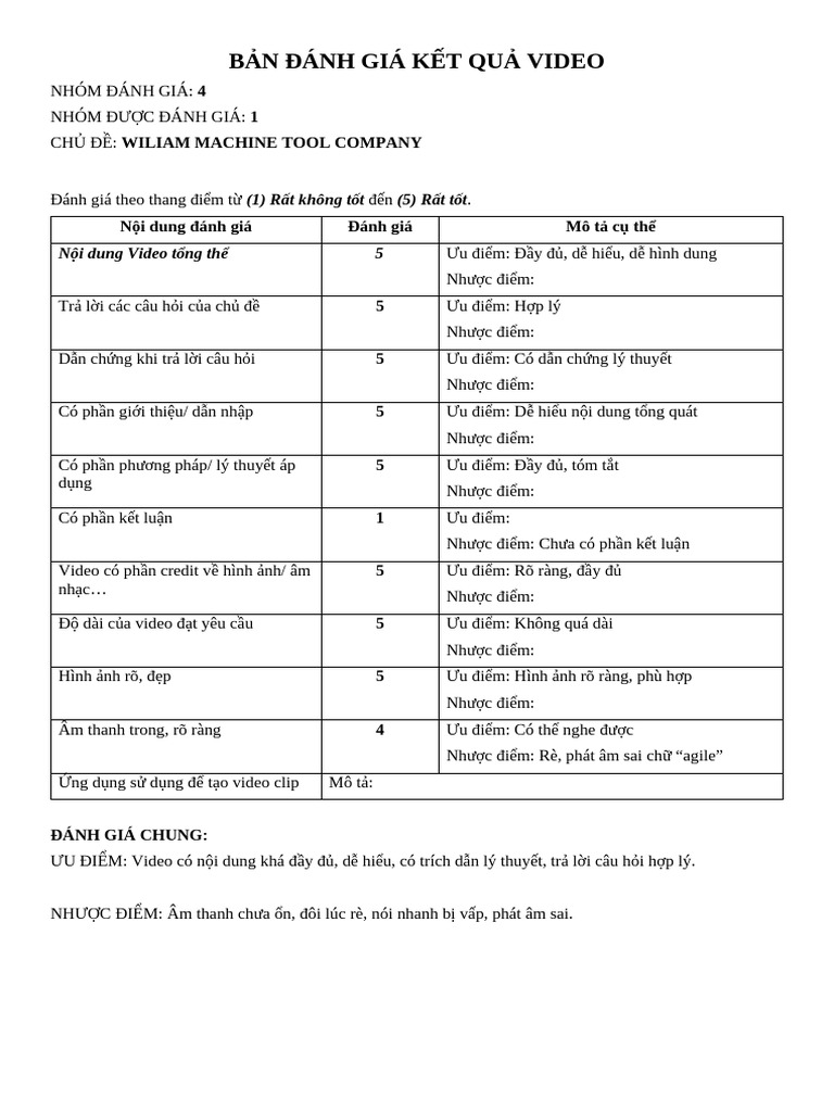 Mau Danh Gia Video BTL - 241 - QLDAKS (1) 2 | PDF