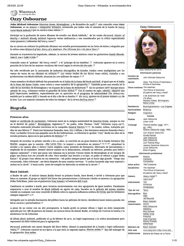 Ozzy Osbourne biografia | PDF | Ozzy Osbourne | Grabación de sonido