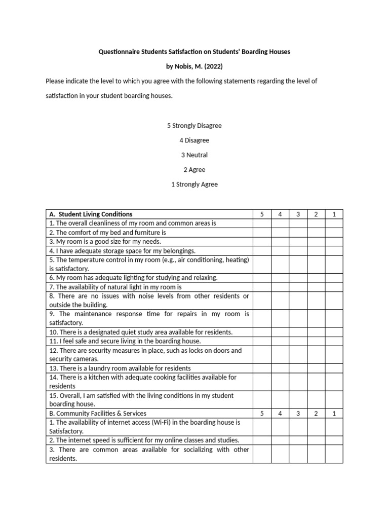 Questionnaire Students Satisfaction On Students | PDF | Cost Of Living ...