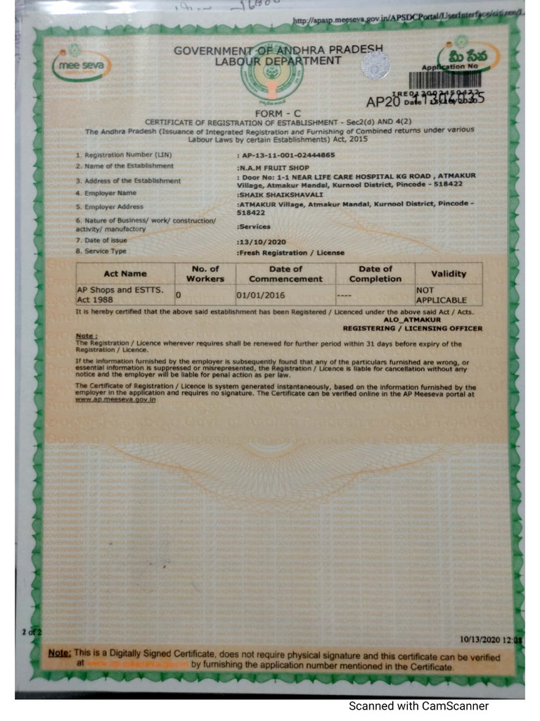 NAM Fruits Certificate - 1 | PDF