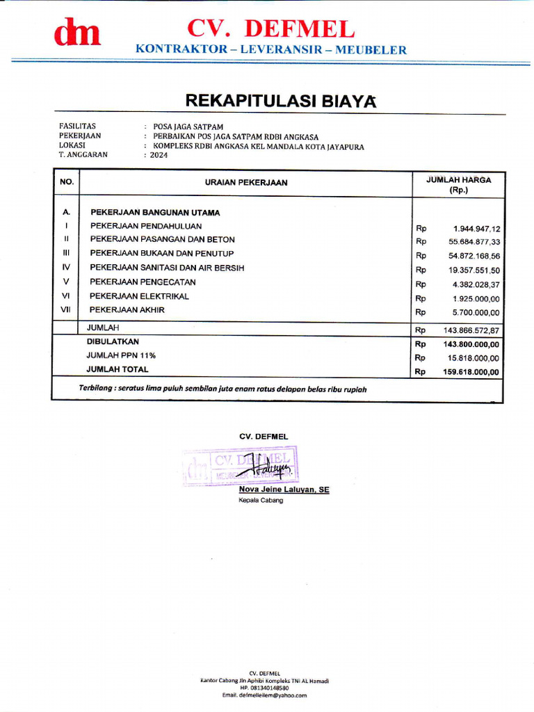 RAB Nego Pekerjaan Pos Satpam Angkasa KHS Dan Non KHS | PDF