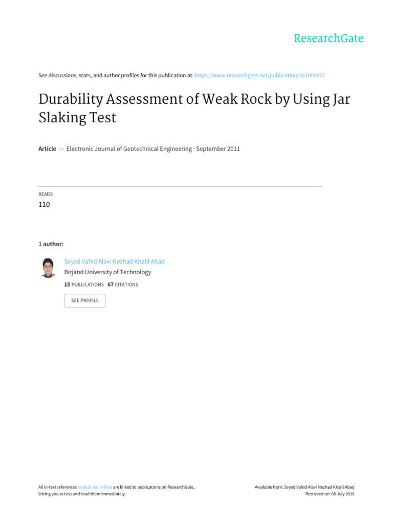 Durability Assessment of Weak Rock by Using Jar | PDF | Rock (Geology ...