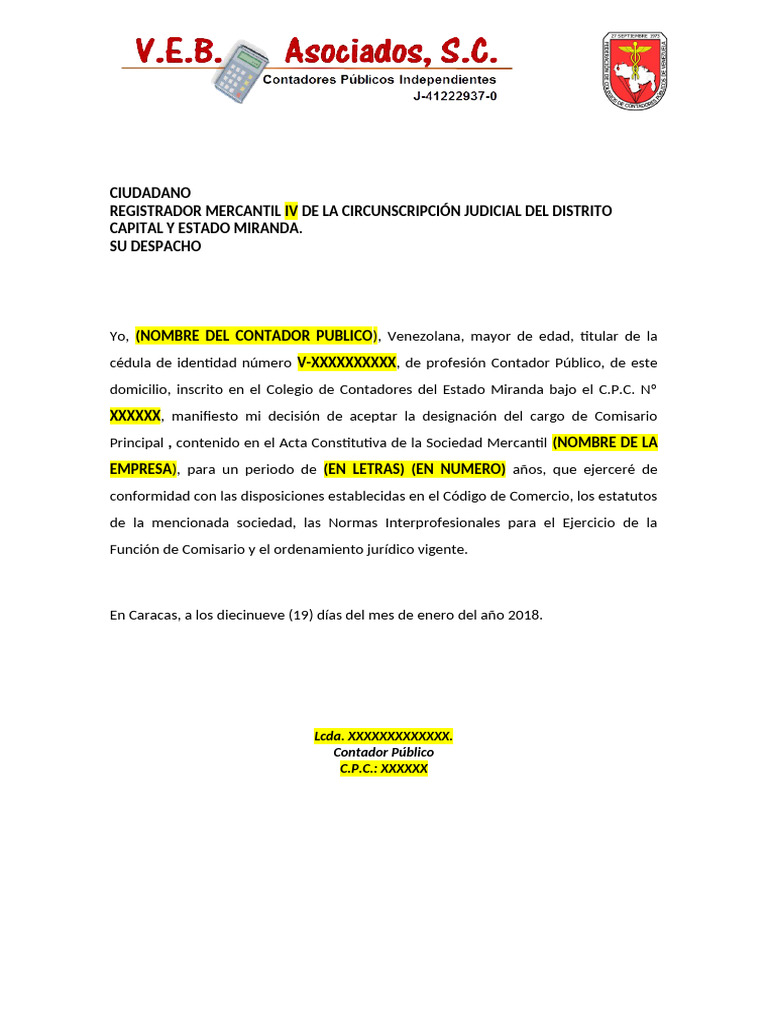 Aceptacion Comisario | PDF