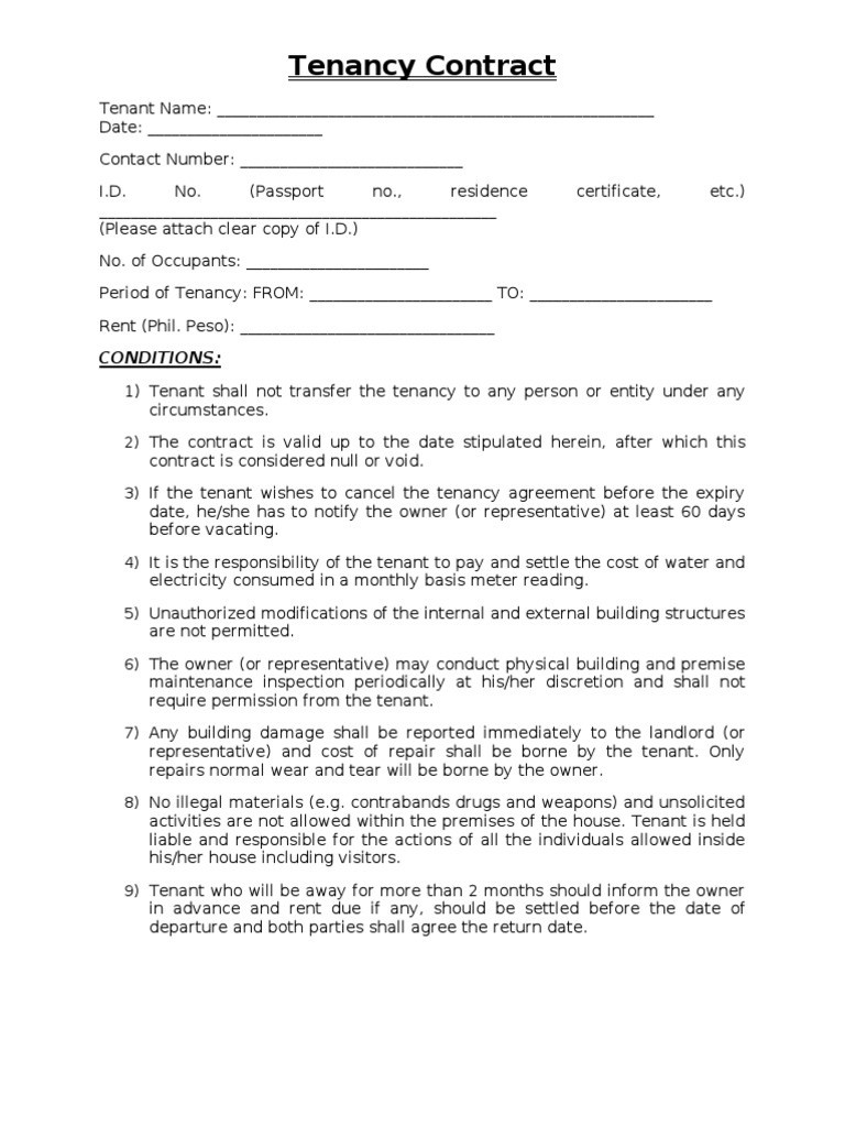 Tenancy Contract | Download Free PDF | Leasehold Estate | Eviction