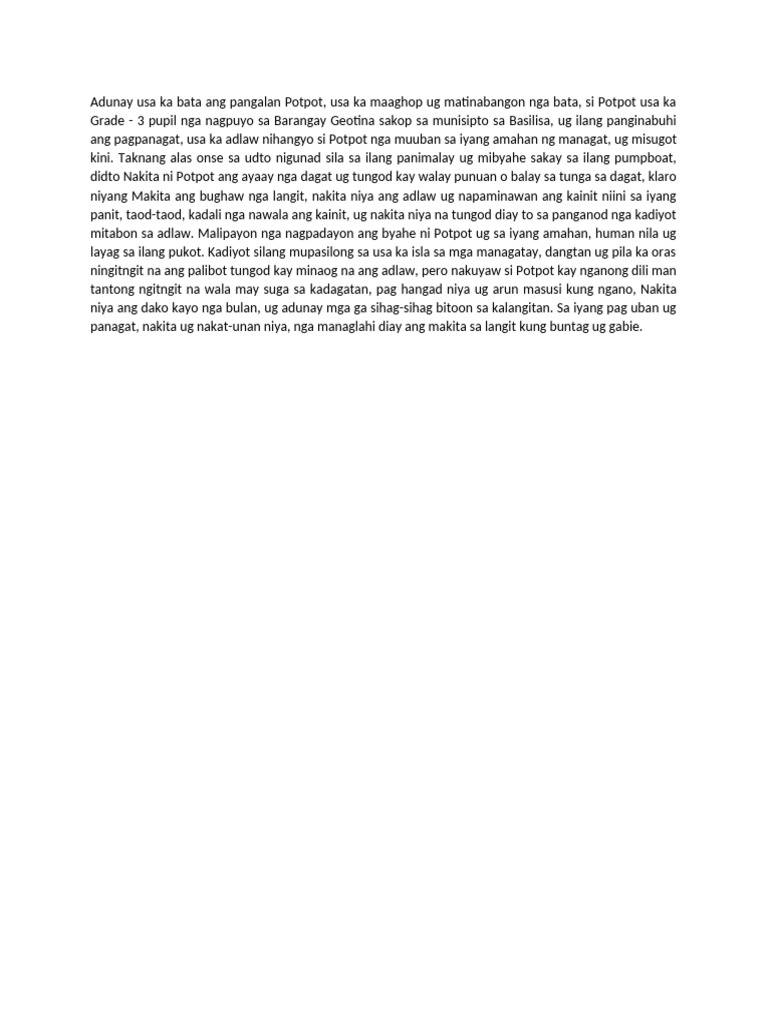 Adunay Usa Ka Bata Ang Pangalan Potpot | PDF