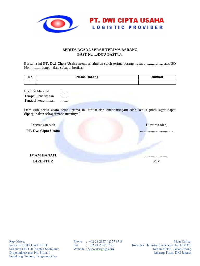 Template Bast Barang 1 Dcu | PDF