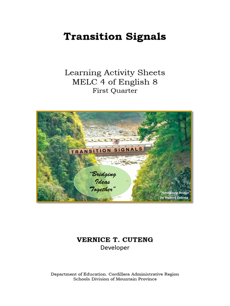 Engl.8.Q1.W5. Transition Signals | PDF | Human Communication | Grammar